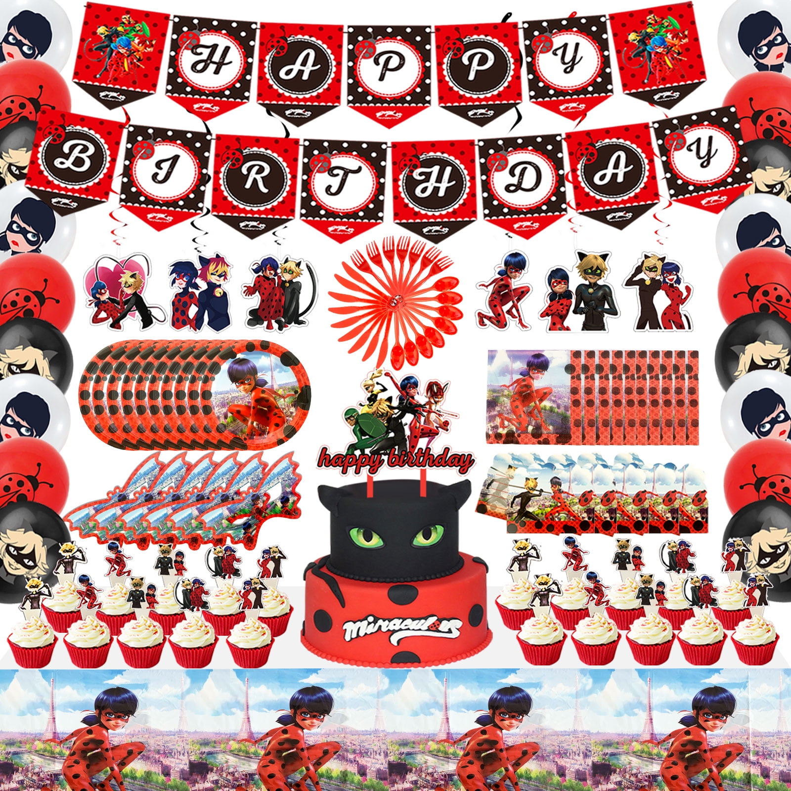 137Pcs Miraculous Ladybug Birthday Party Decorations Supplies Set with ...