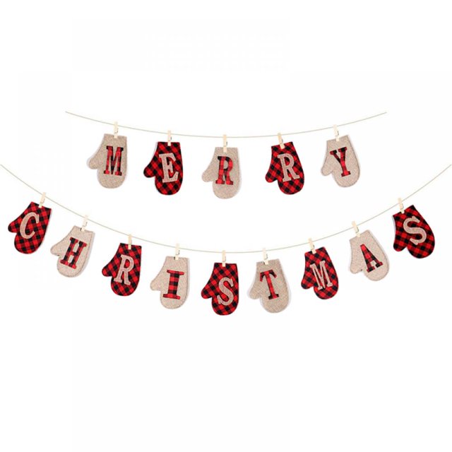 Merry Christmas Burlap Banner, Burlap and Buffalo Plaid Tree Shaped ...
