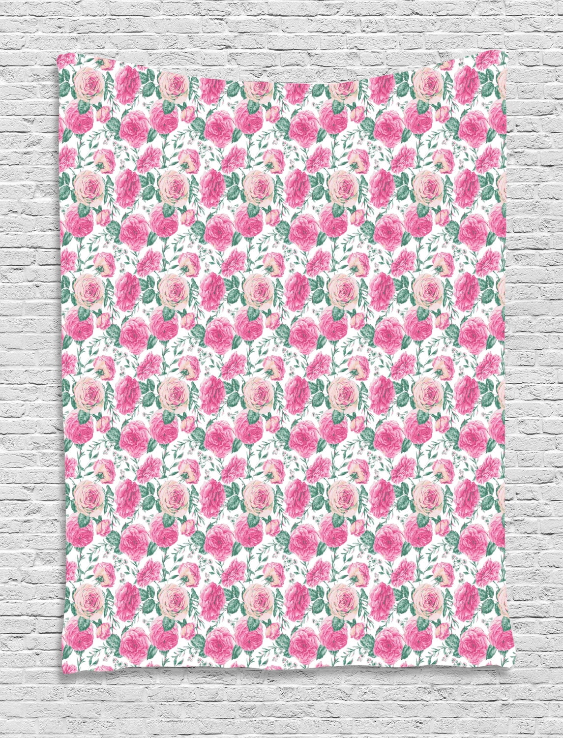 Vintage Rose Tapestry, Rhythmic Watercolor Look Flowers Leaves Print ...