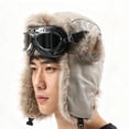 Aellinatey Thicken Fleece Lining Winter Hat With Goggles Windproof PU ...