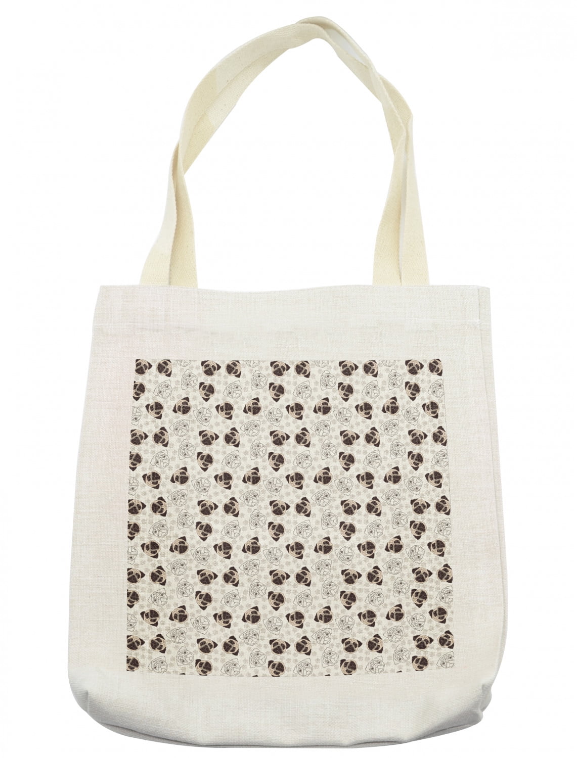 Dog Tote Bag, Pug Portraits Traces Paw Print Background Canine Pet ...