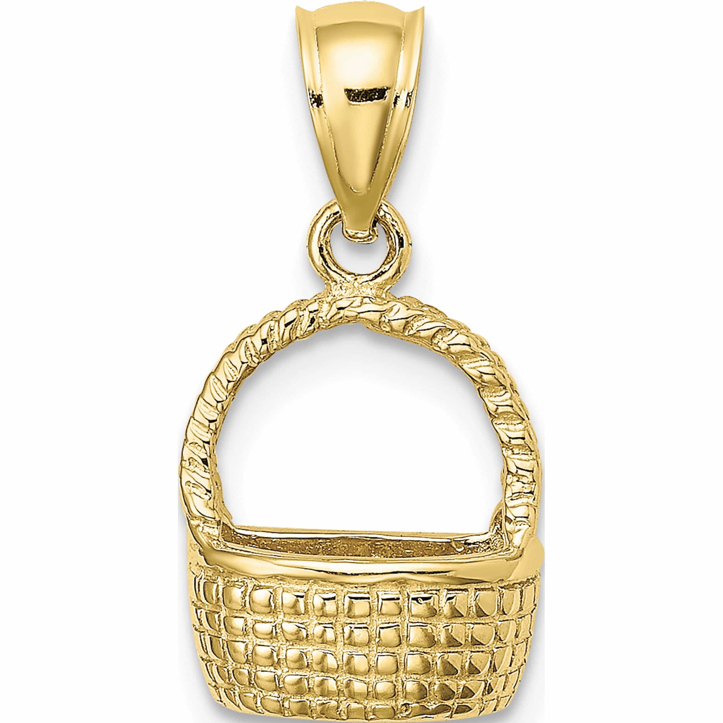 10K Yellow Gold 2-D Flat Back Basket Charm (11.8 X 10.4) Made In United ...