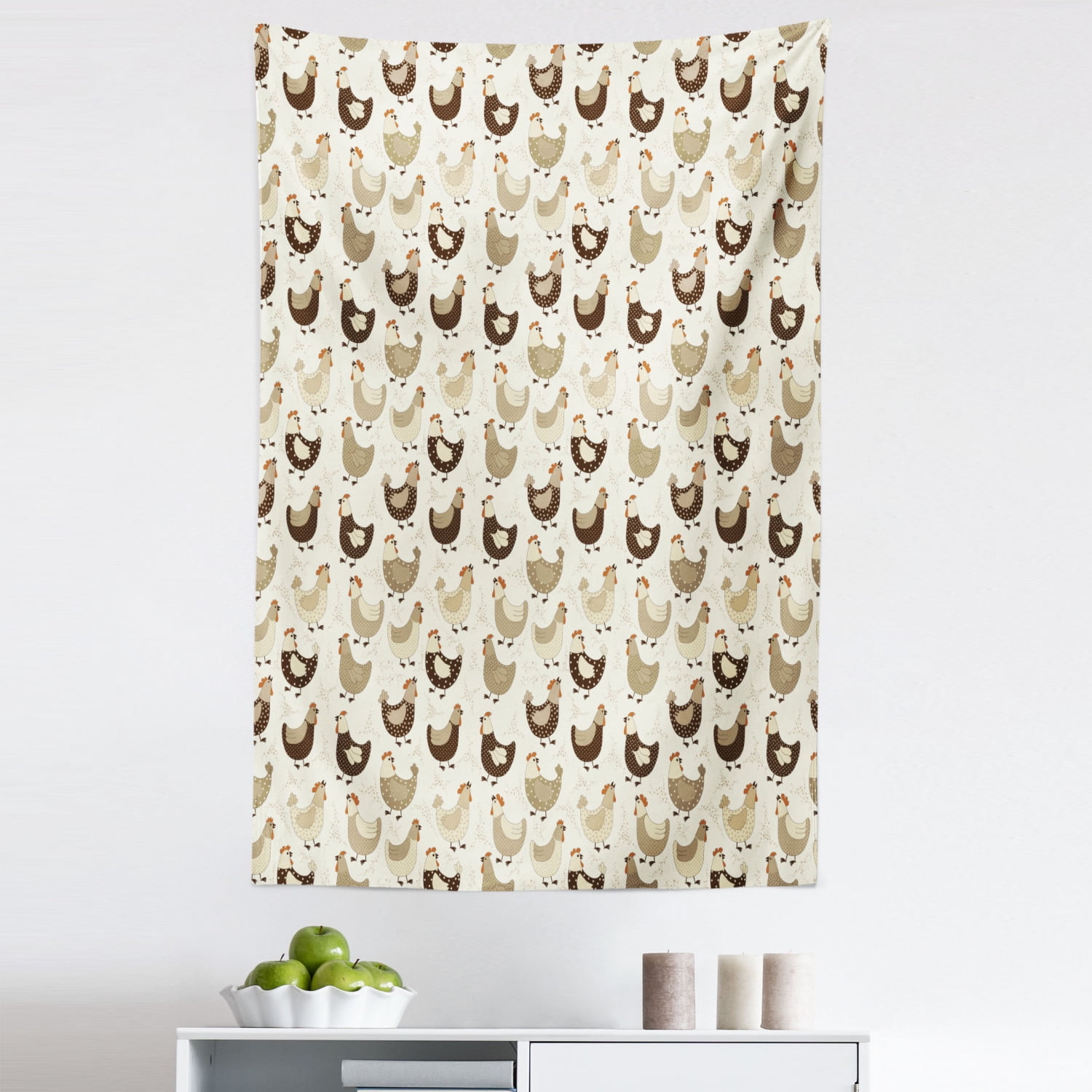 Chicken Tapestry, Farming Village Animals with Polka Dots Retro Pattern ...