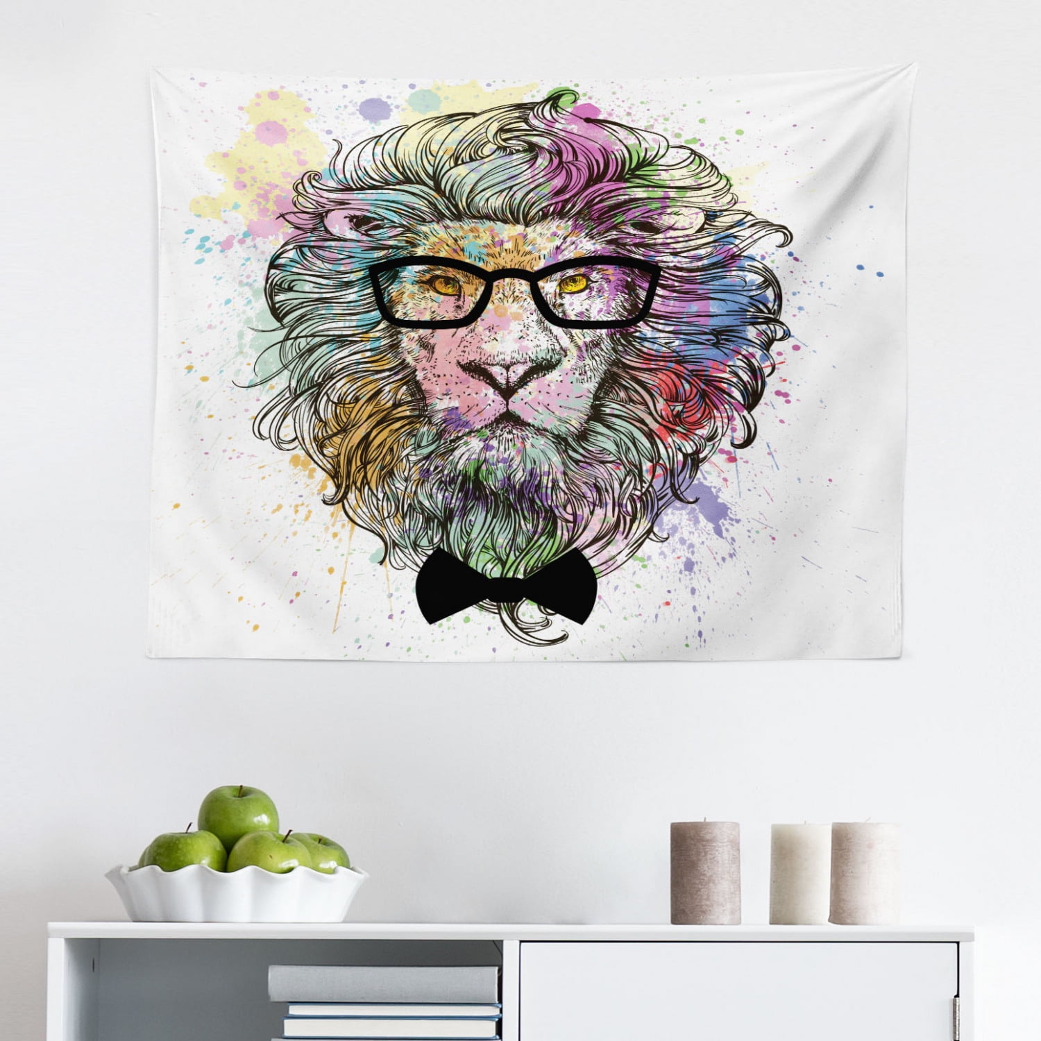 Hipster Tapestry, Hand Drawn Funny Giraffe with Glasses Vest Vintage ...