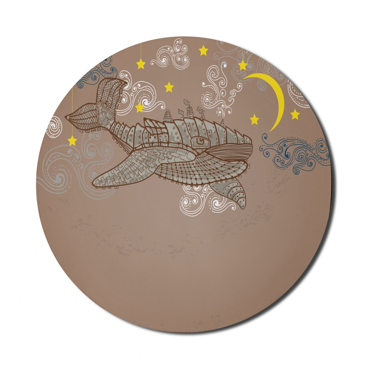 Whale Mouse Pad for Computers, Steampunk Mammal Flying in the Air Moons ...