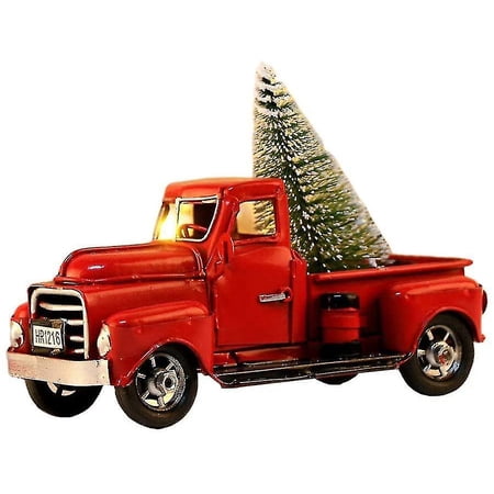 Christmas Truck Model With Mini Xmas Tree Vintage Metal Car Figurine ...