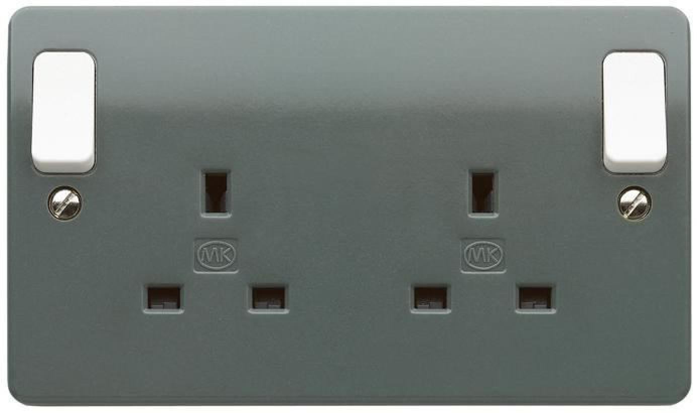 MK - 13A 2 Gang DP Switched Socket, Grey with White Outboard Rockers ... MK - 13A 2 Gang DP Switched Socket, Grey with White Outboard Rockers ...
