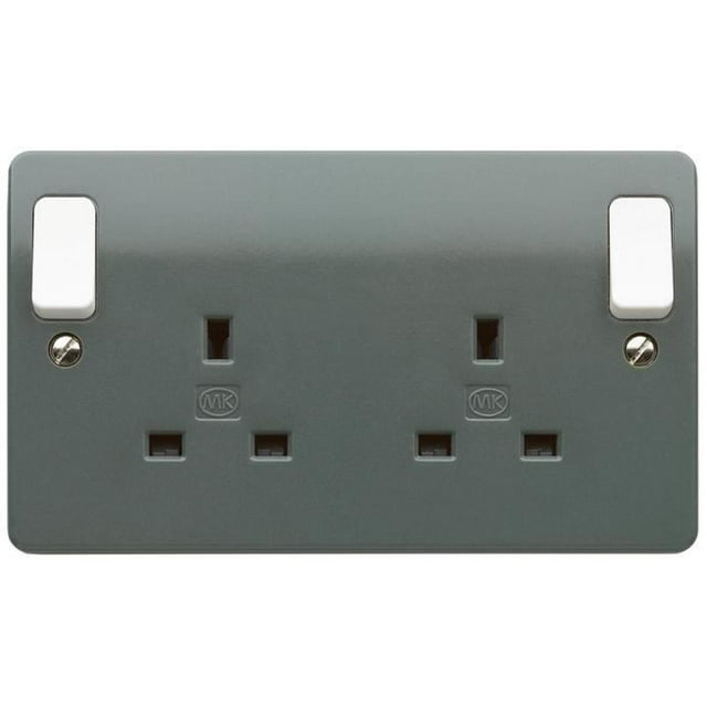 MK - 13A 2 Gang DP Switched Socket, Grey with White Outboard Rockers ...