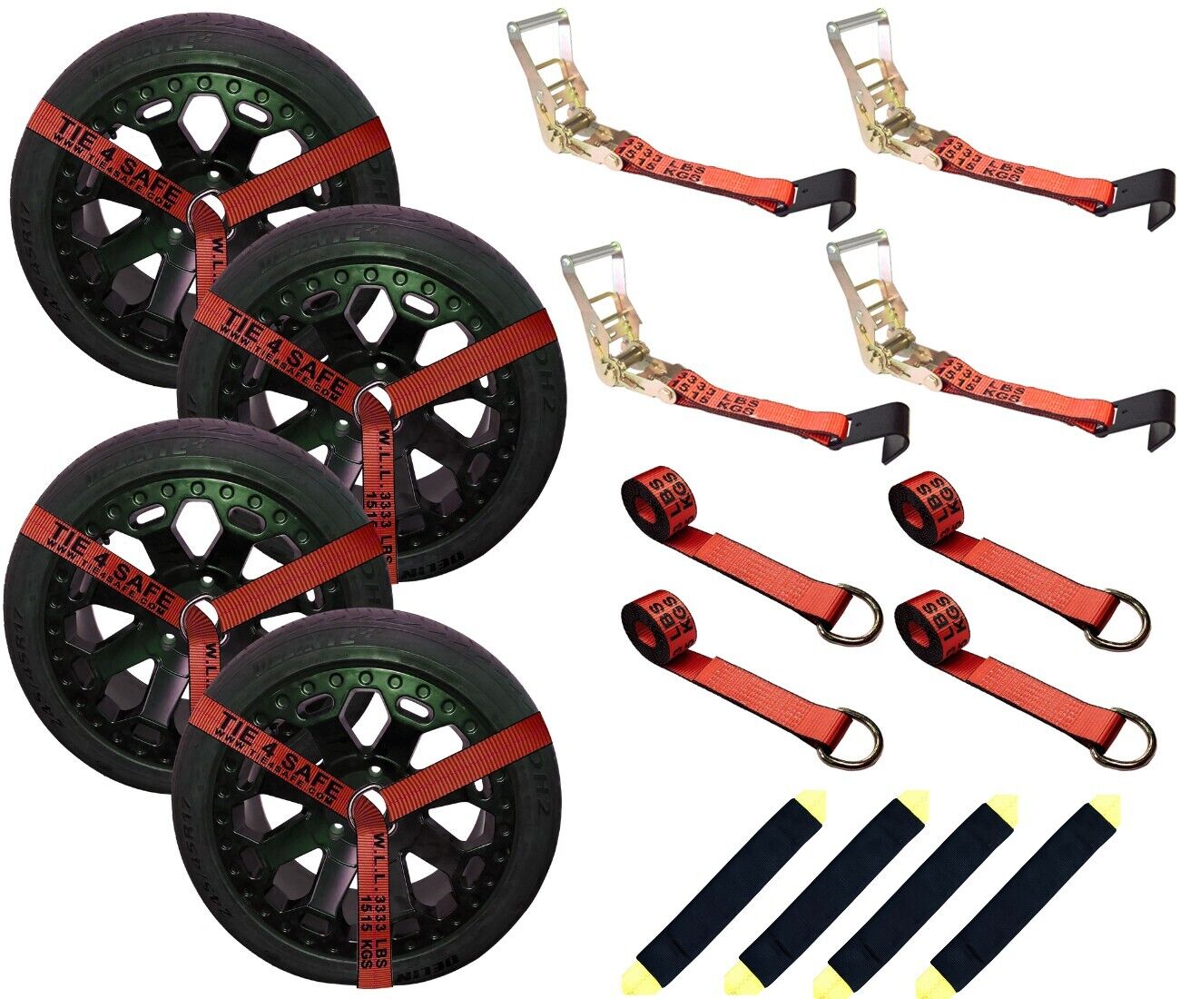 Mega Cargo Control USA 4 Pack 2" x 10' Side Mount Wheel Net Tie Down w ...