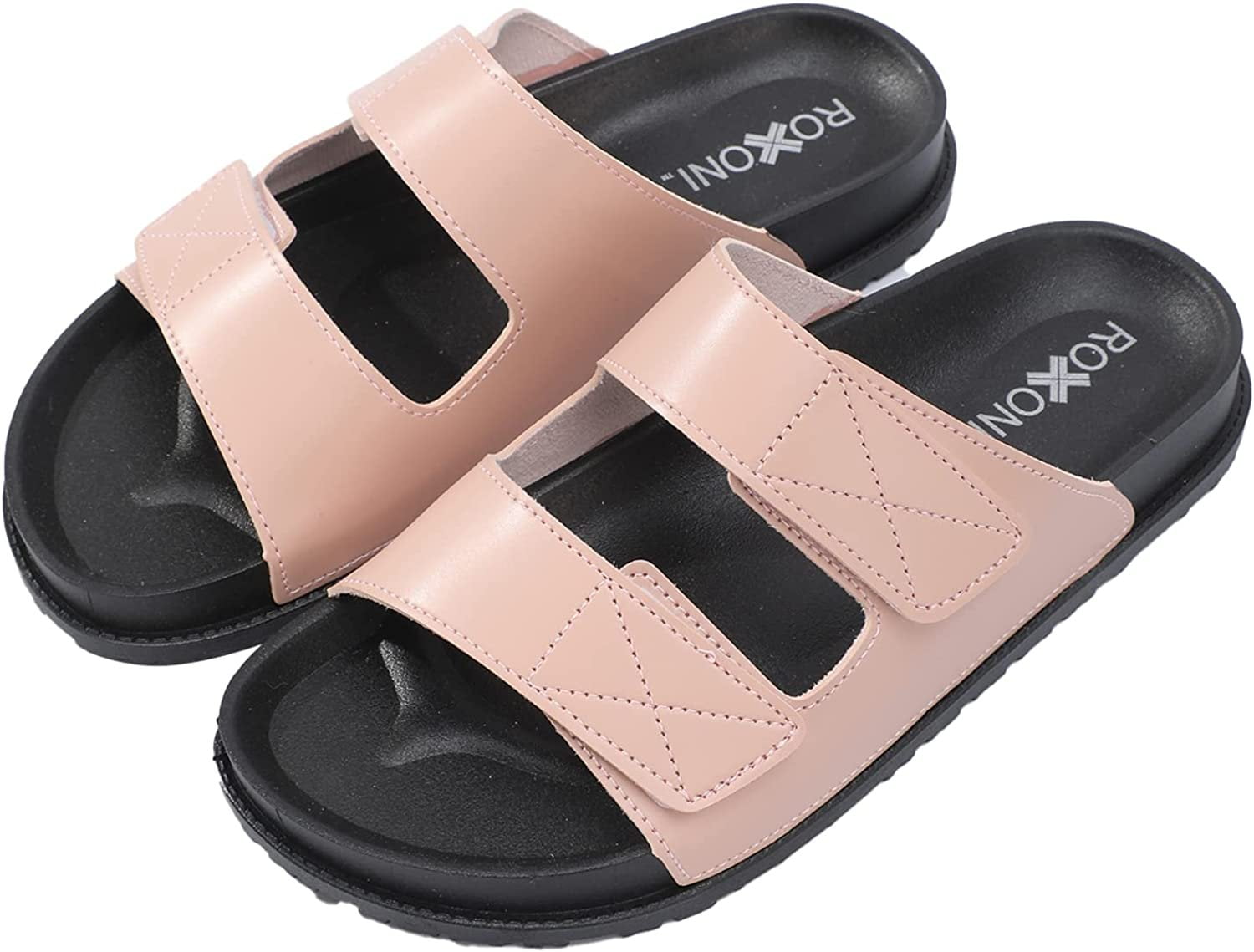 Roxoni Womens Cushioned Two Strap Footbed Sandals Lightweight Open Toe ...