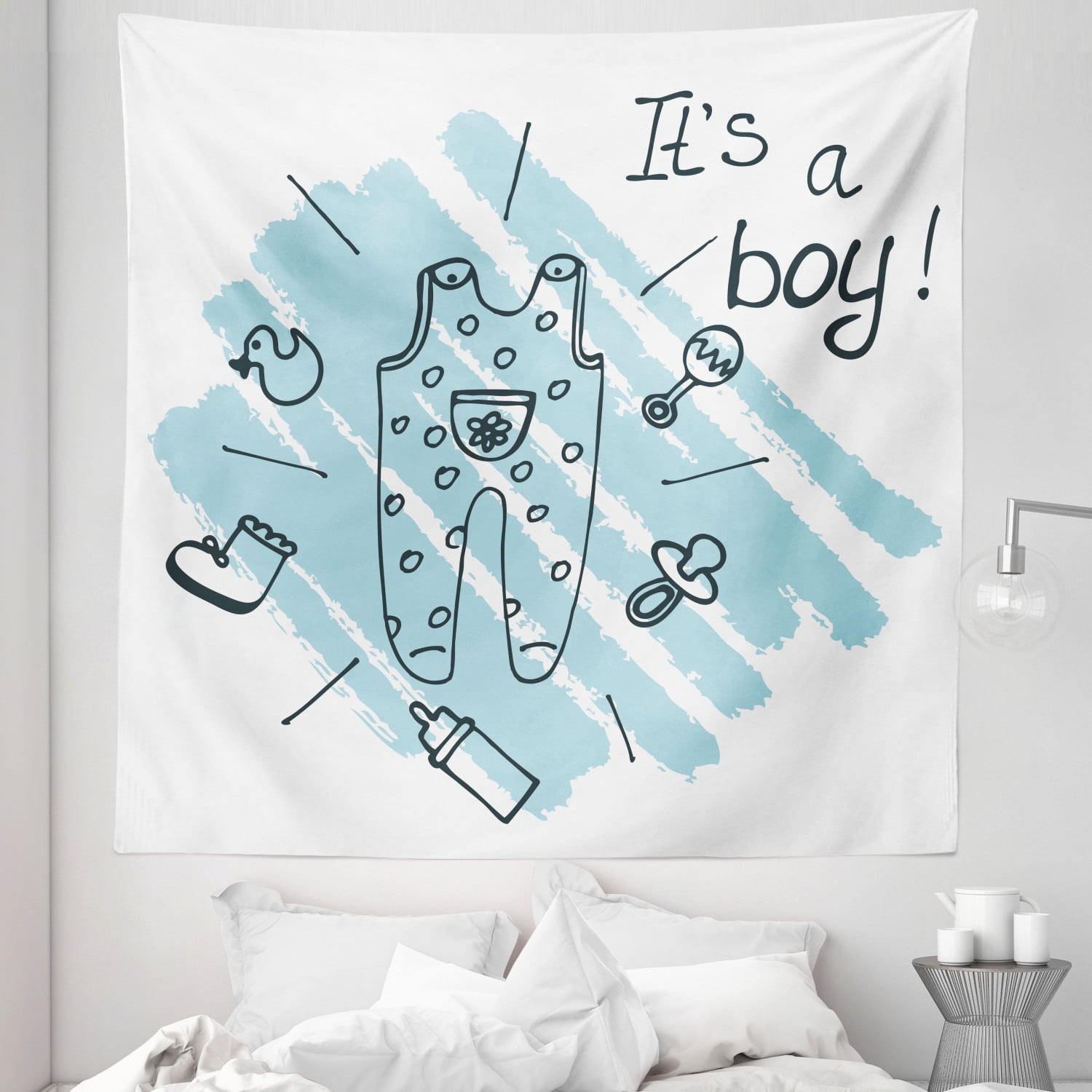 Turquoise Tapestry, Its Boy Words Clothes Parenthood Theme Paintbrush ...