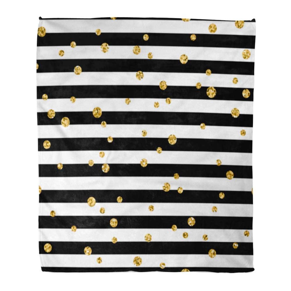 ASHLEIGH Throw Blanket Warm Cozy Print Flannel Gold Polka Dot on Lines ...