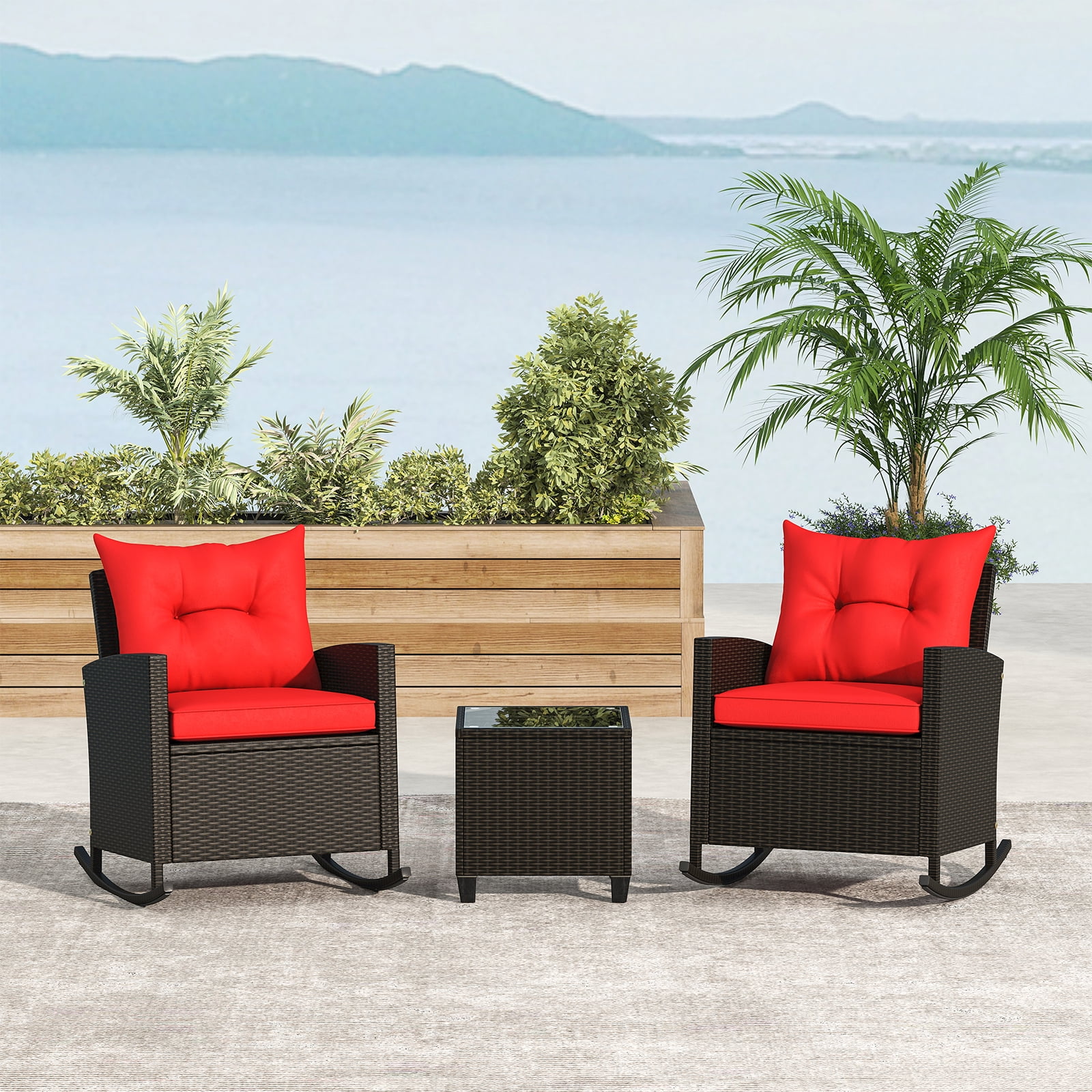 Click here for Gymax Set Of 3 Wicker Rocking Set W/ Tempered Glas... prices
