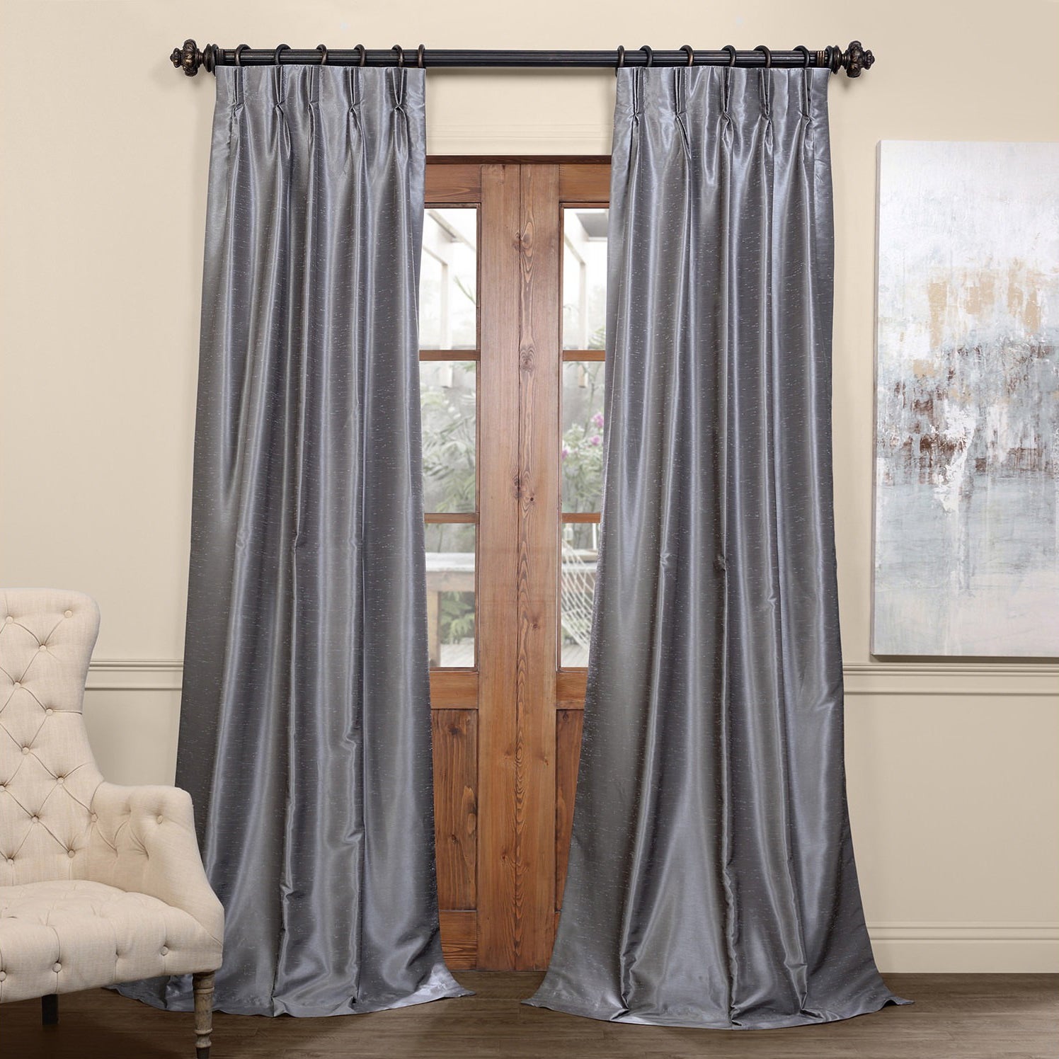 Exclusive Fabrics Signature Pinch Pleated Blackout Solid Faux Silk
