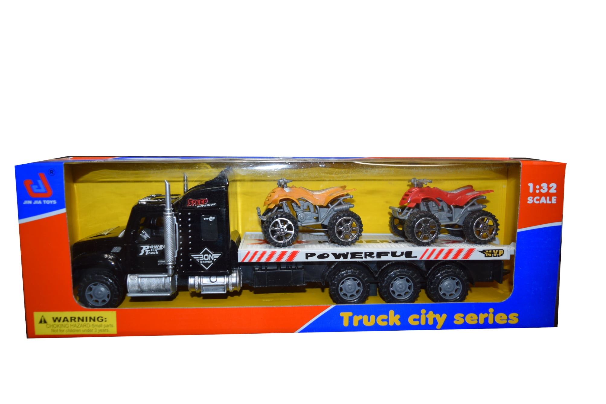 Semi Fusion Powered Semi-Truck with Two ATV 4 Wheel Motorcycle Set Boys ...