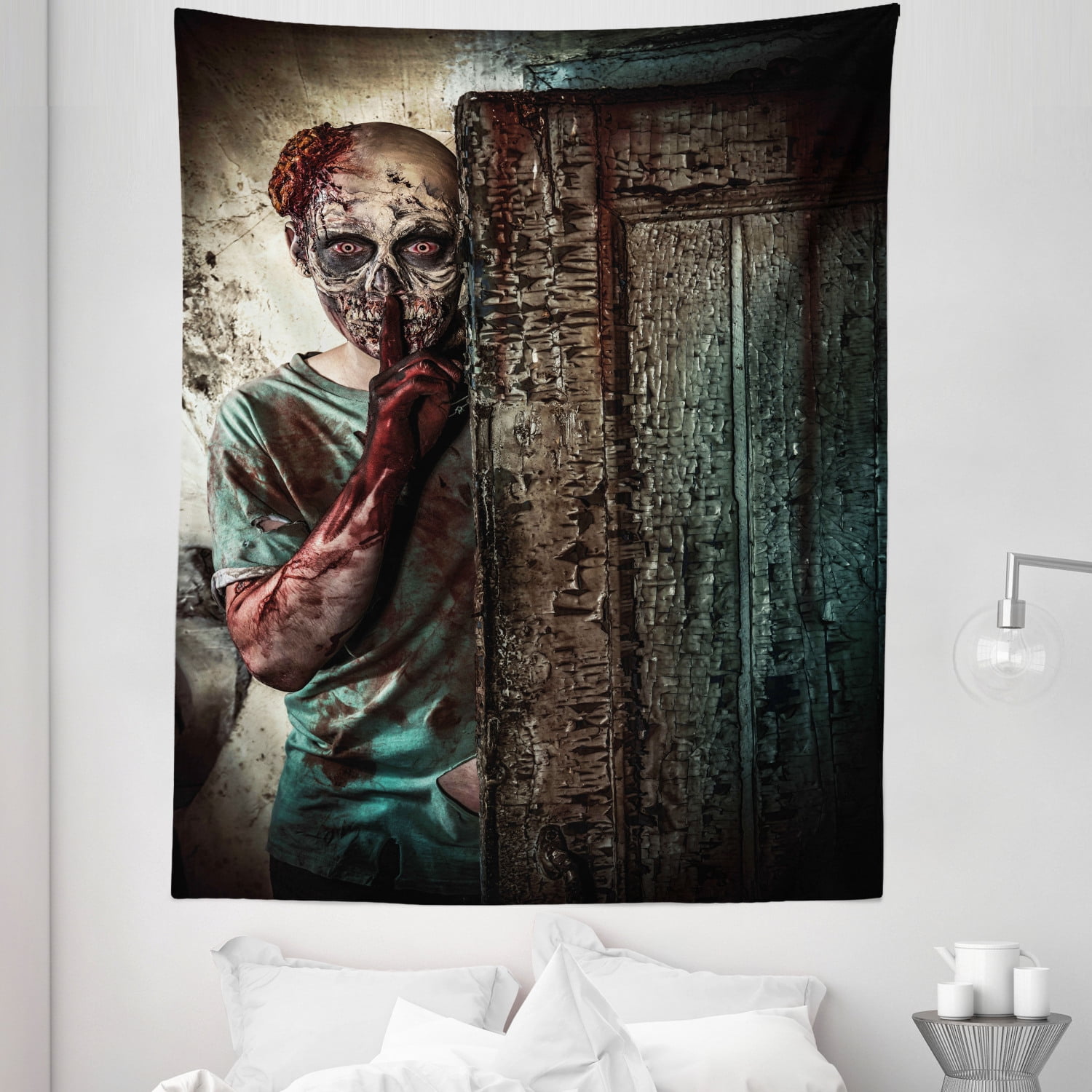 Zombie Tapestry, Monster Behind Door Looking with Evil Eyes Hell ...