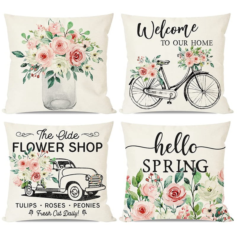 Spring Pillow Covers 18X18 4 Farmhouse Throw Pillows Cases - Walmart.com