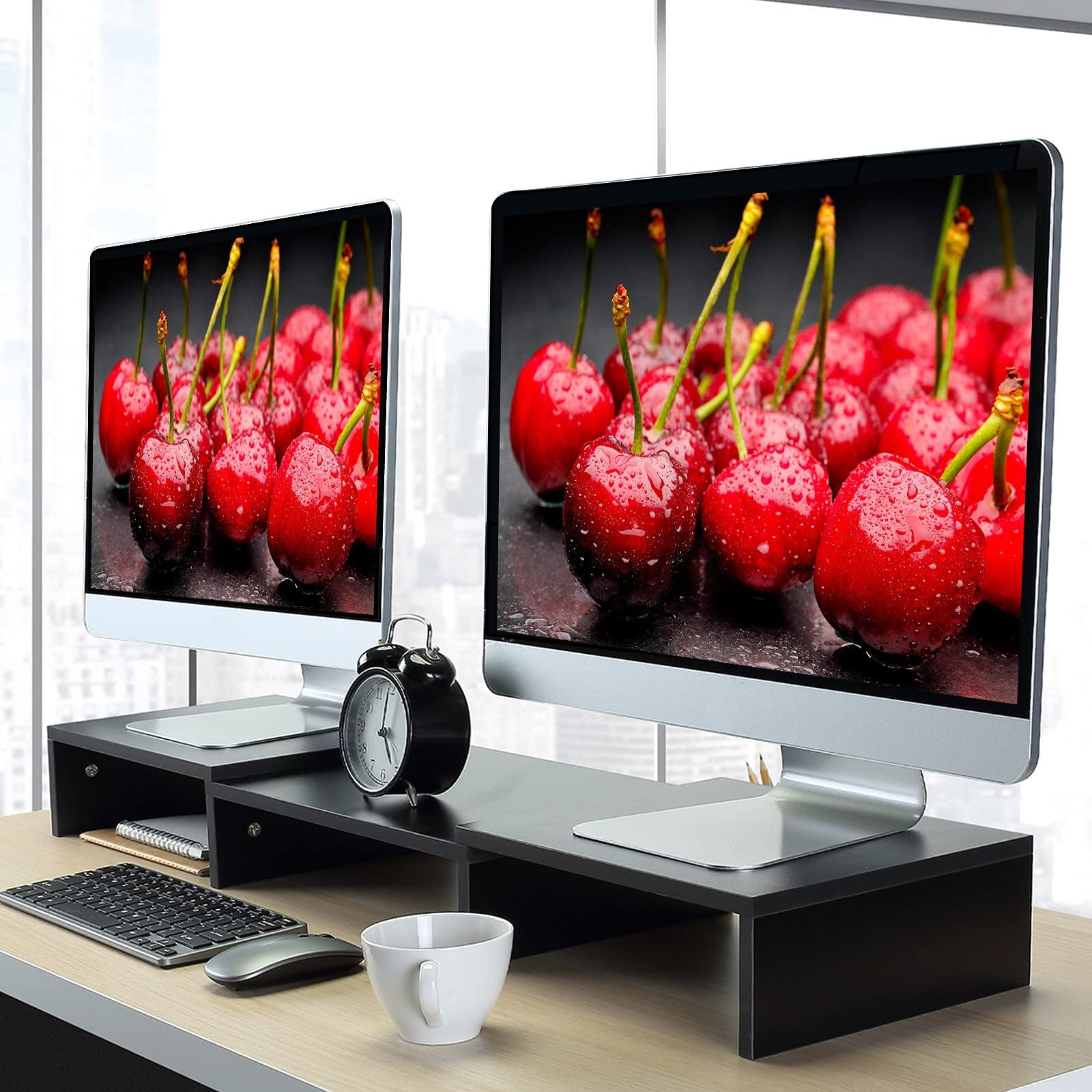 Knodel Wood Dual Monitor Stand Riser 3 Shelf Screen Stand Wood Desk ...