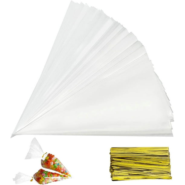 150 PCS Clear Candy Bags, Clear Cone Bags, Plastic Candy Bag Biscuit ...