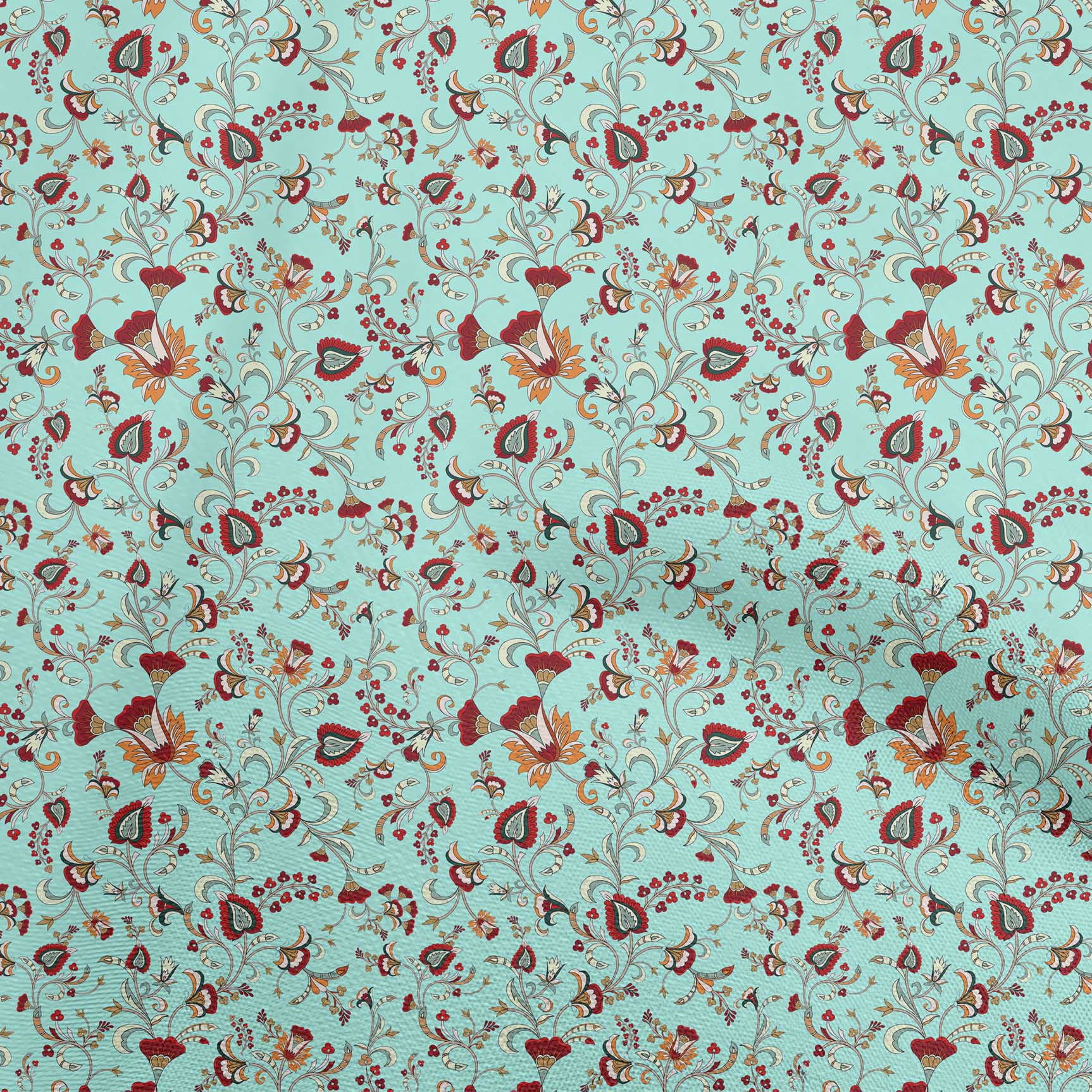 oneOone Cotton Silk Turquoise Blue Fabric Asian Japanese Floral ...