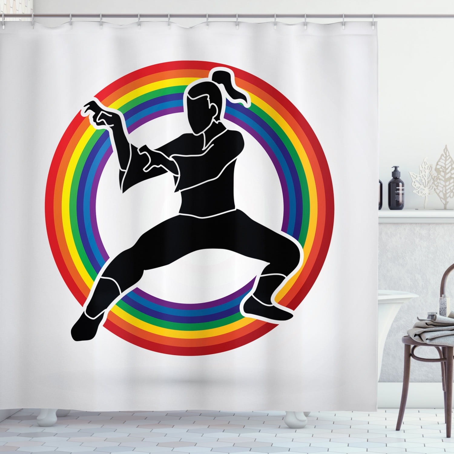 Kung Fu Shower Curtain, Eastern Boxing Sports Karate Posed Silhouette ...