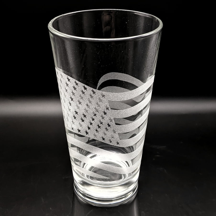 STARS & STRIPES Engraved 16oz Pint Glass | Great USA Patriotic Military ...