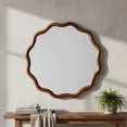 36" Wavy Round Solid Wood Wall Mirror – Black Walnut Boho Decorative ...