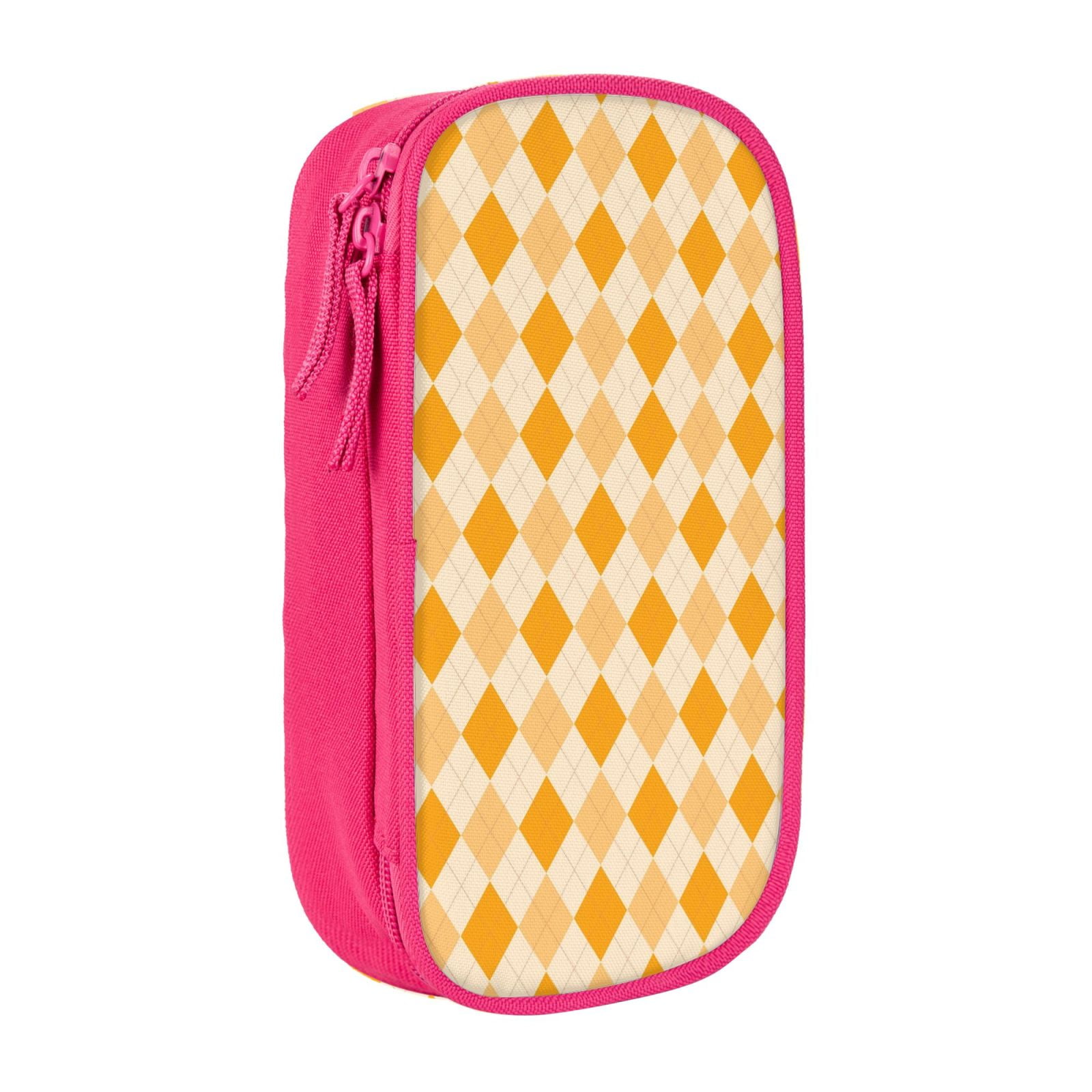 XMXY Argyle Pattern Orange Checkered Pencil Case Cute Aesthetic ...