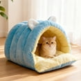 Blue L Semi Enclosed Pet Bed Solid Color Tree Hole Design Warm Sleeping ...