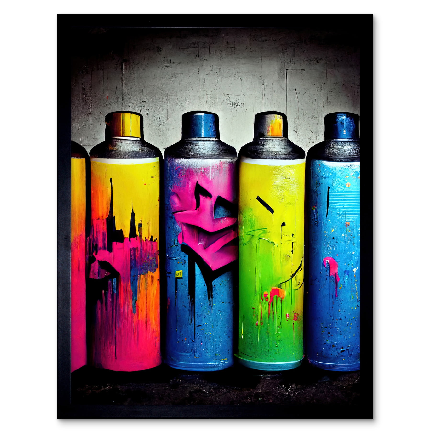 Colour Spray Paint Graffiti Cans Street Illustration Art Print Framed ...