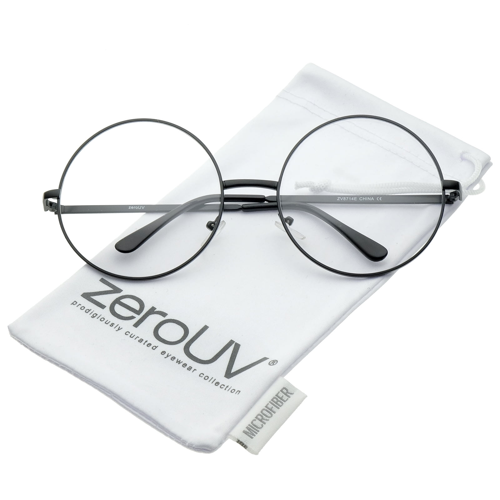 zeroUV Unisex Oversize Metal Frame Slim Temple Clear Lens Round ...