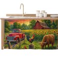 Farmhouse Cabinet Curtains 28" W x 51" L Pastoral Landscape Sunflowers ...