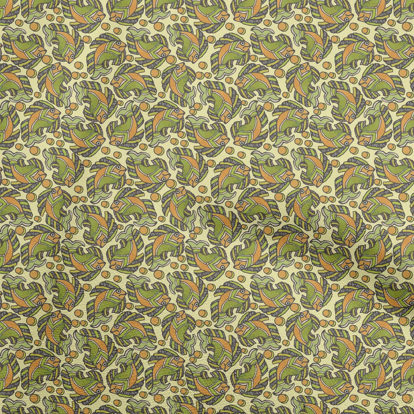 oneOone Viscose Chiffon Yellow Fabric Kalamkari Fish Sewing Material ...