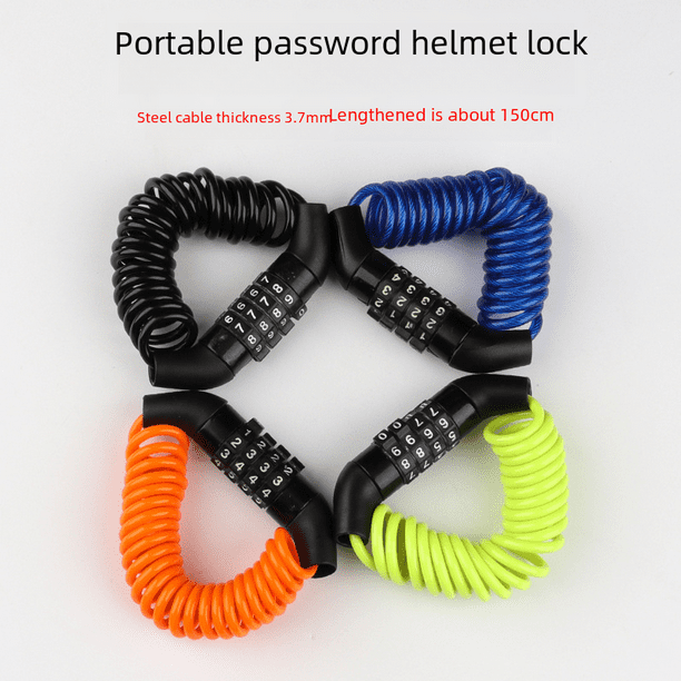 Candado para casco con contraseña de cuatro dígitos, candado para bicicleta con cable, candado ...