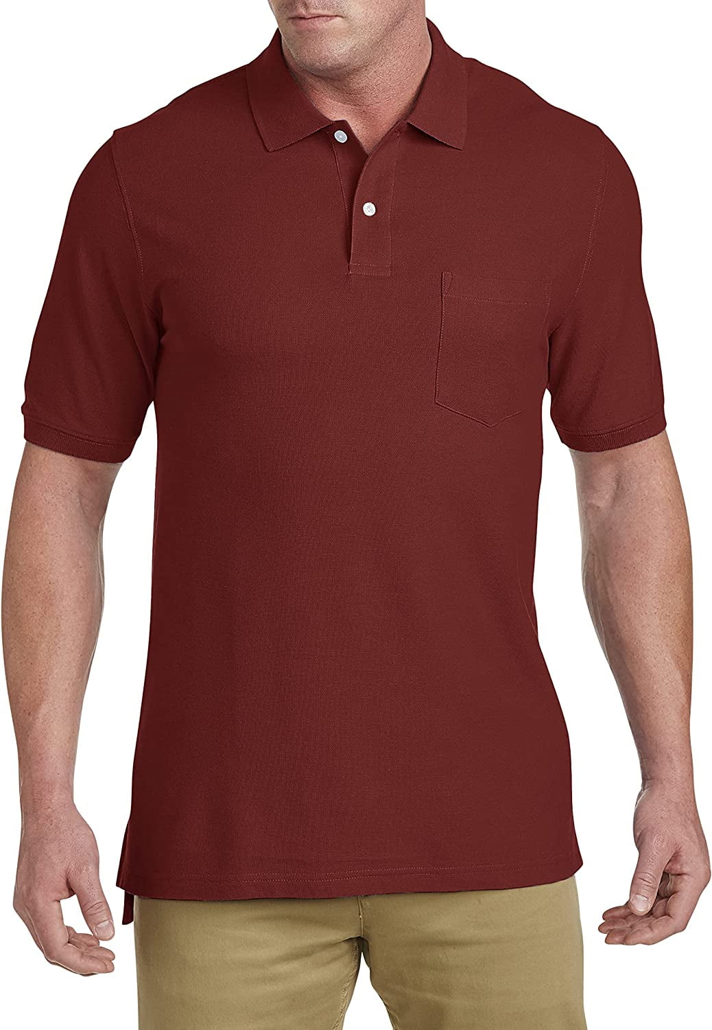 Harbor Bay by DXL Men's Big and Tall Pocket Piqué Polo Shirt, Merlot ...