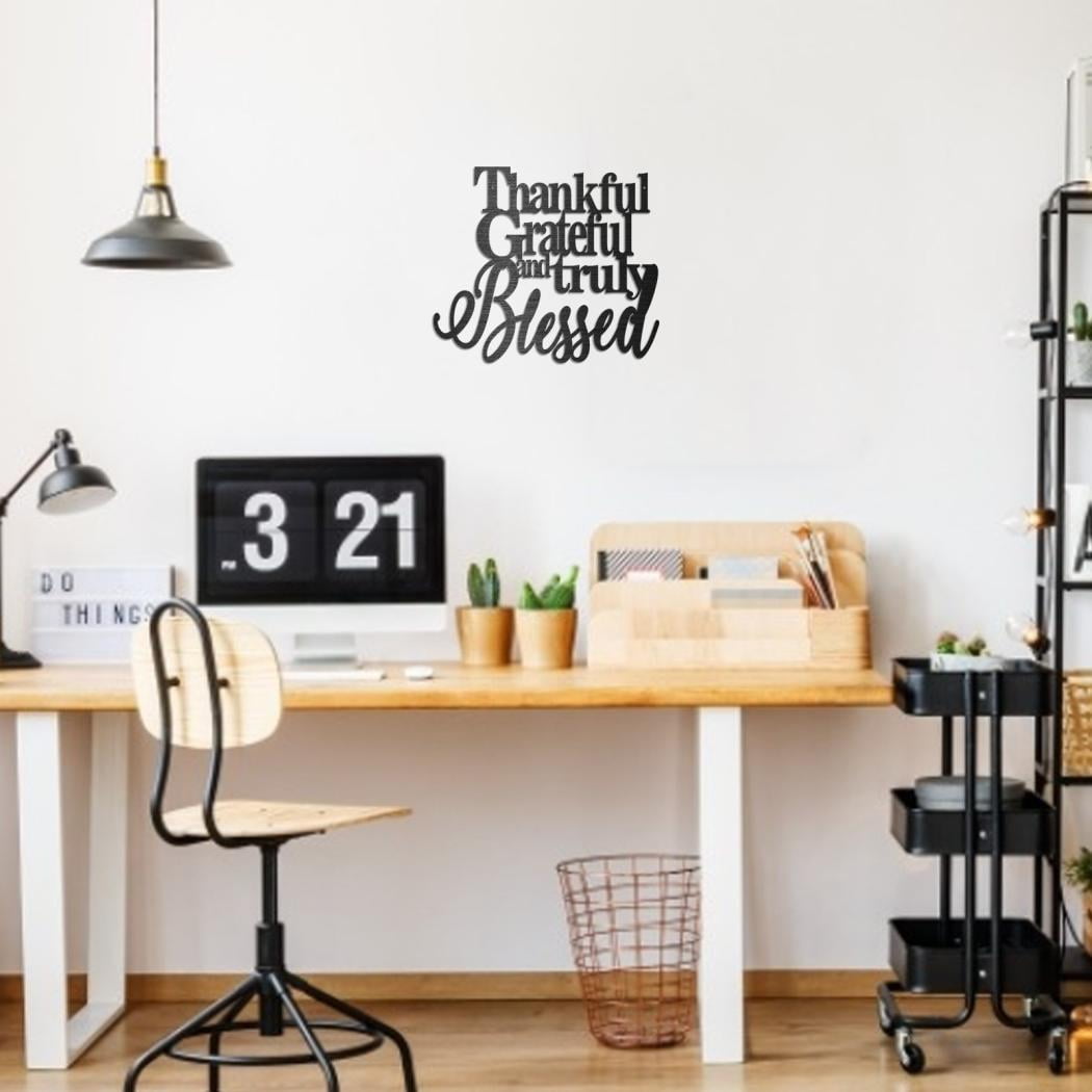 Buy Thankful Grateful Truly Blessed Metal Wall Decor Black Word Sign ...