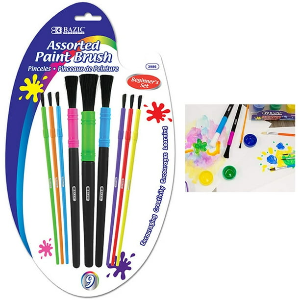 9 Paint Brush Set All Purpose Oil Watercolor Acrylic Art Craft Artist ...