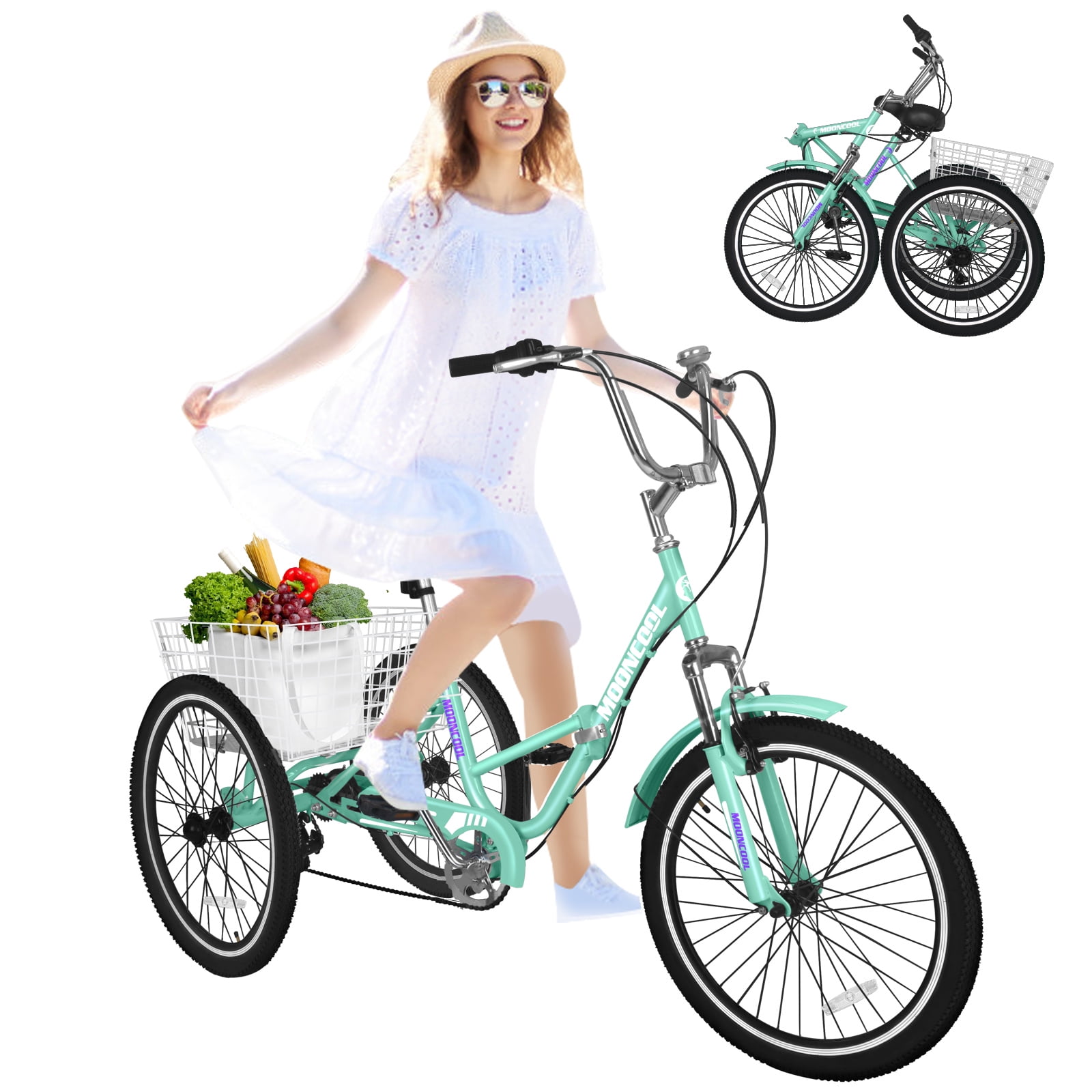MOONCOOL Adult Folding Tricycle for Adults, 7 Speed 20/24/26 inch 3 ...