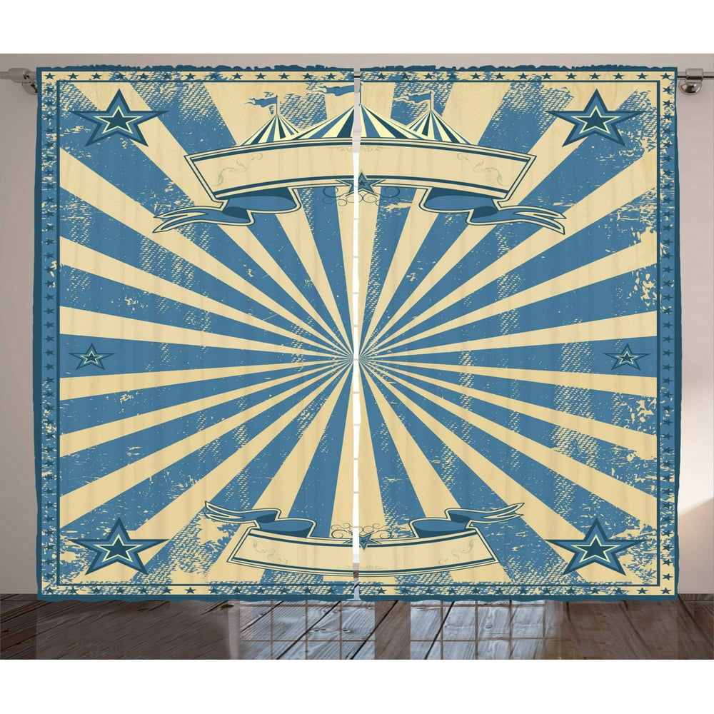 Vintage Blue Curtains 2 Panels Set, Carnival Show Themed Rustic Retro ...