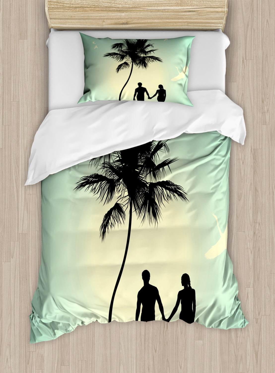 Romantic Duvet Cover Set Twin Size, Married Couple walking on the Beach ...