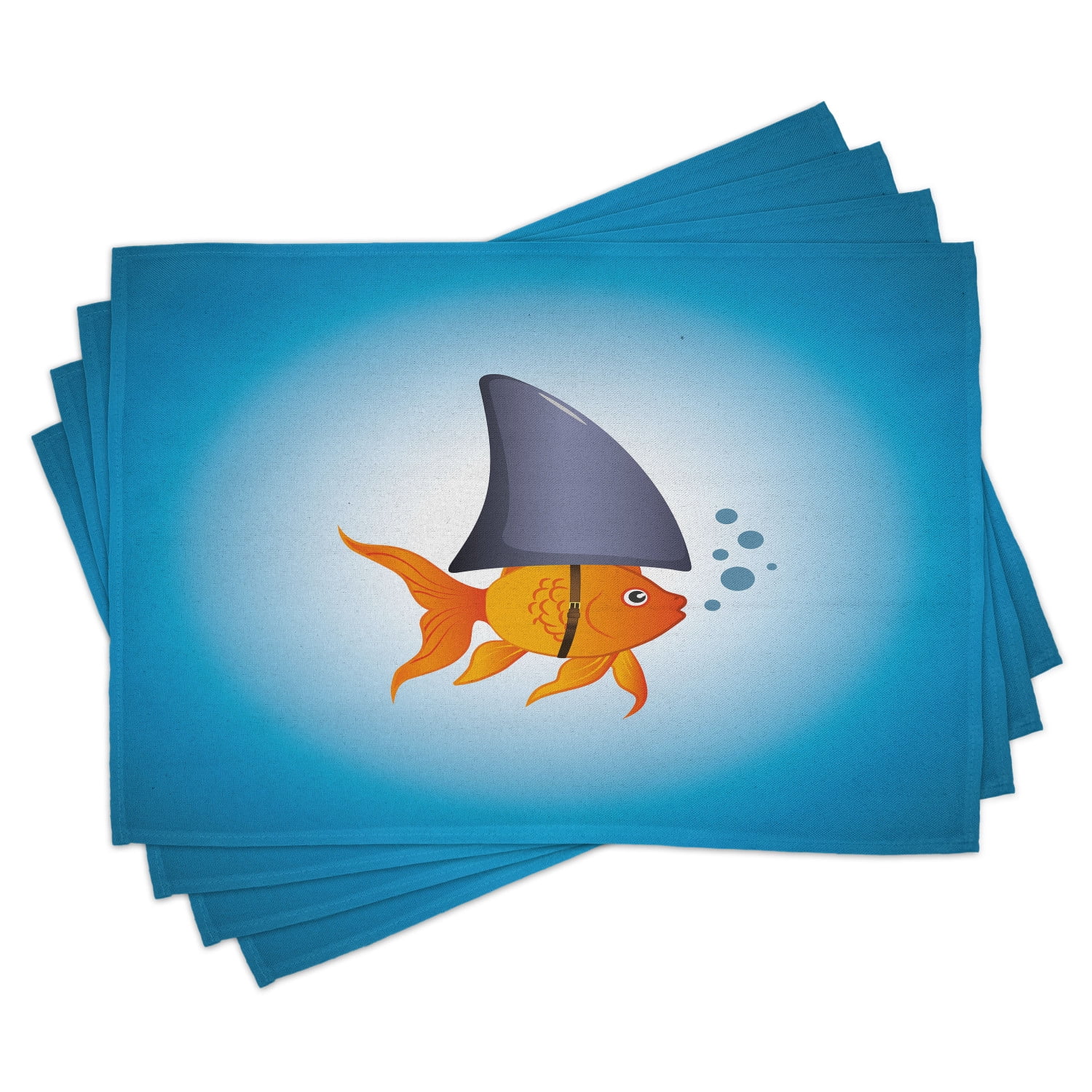 Ambesonne Shark Place Mats Set of 4, Little Fish Wearing Fin, Standard ...