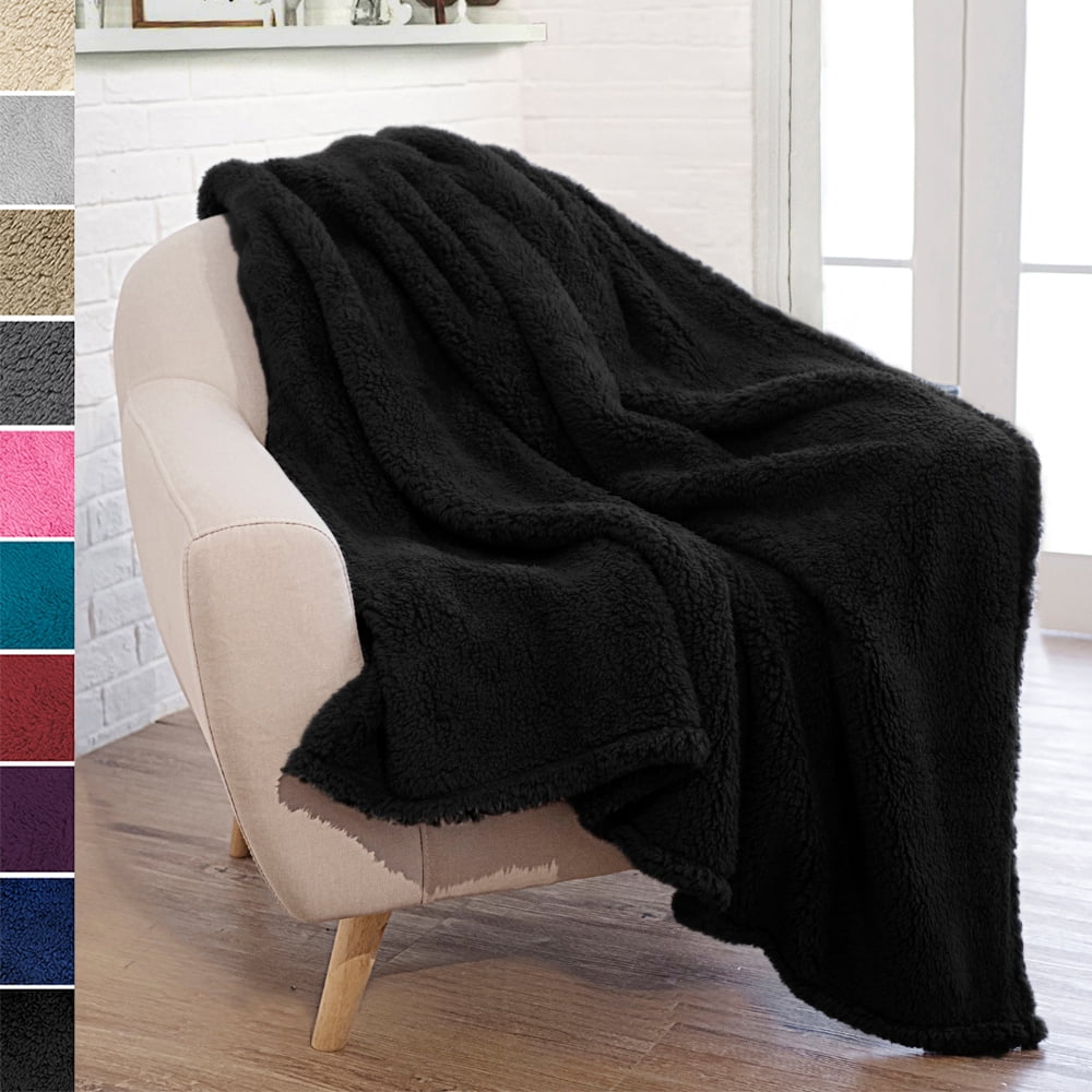 Soft Fuzzy Faux Fur Sherpa Fleece Throw Blanket - Warm Thick Fluffy ...