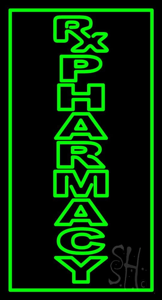 Vertical Rx Pharmacy LED Neon Sign 13 x 24 - inches, Black Square Cut ...