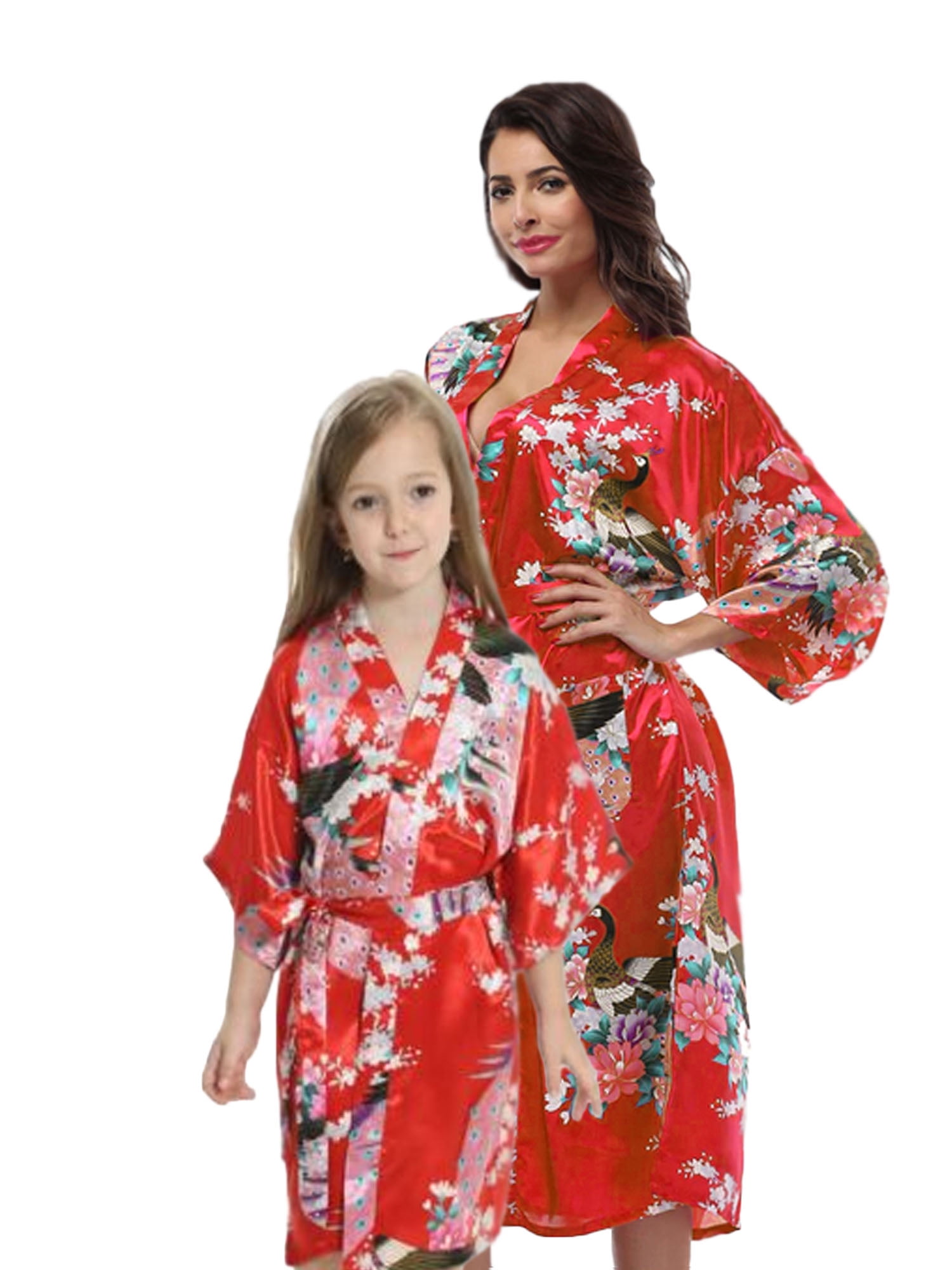 Fiery Red Mommy and Me Robes, Floral, Satin Feel - Walmart.com