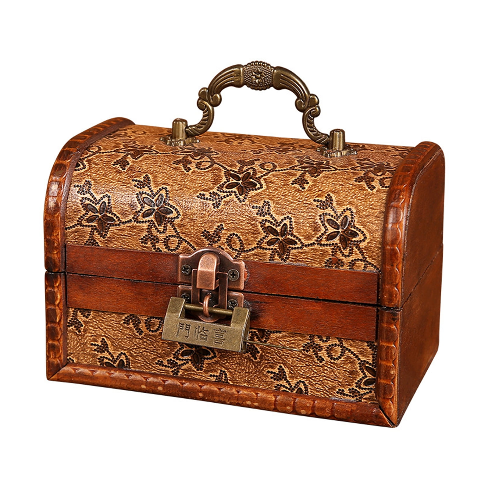 Jewelry Organizer Box Antique Imitation Copper Latch Printed Wood Mini ...