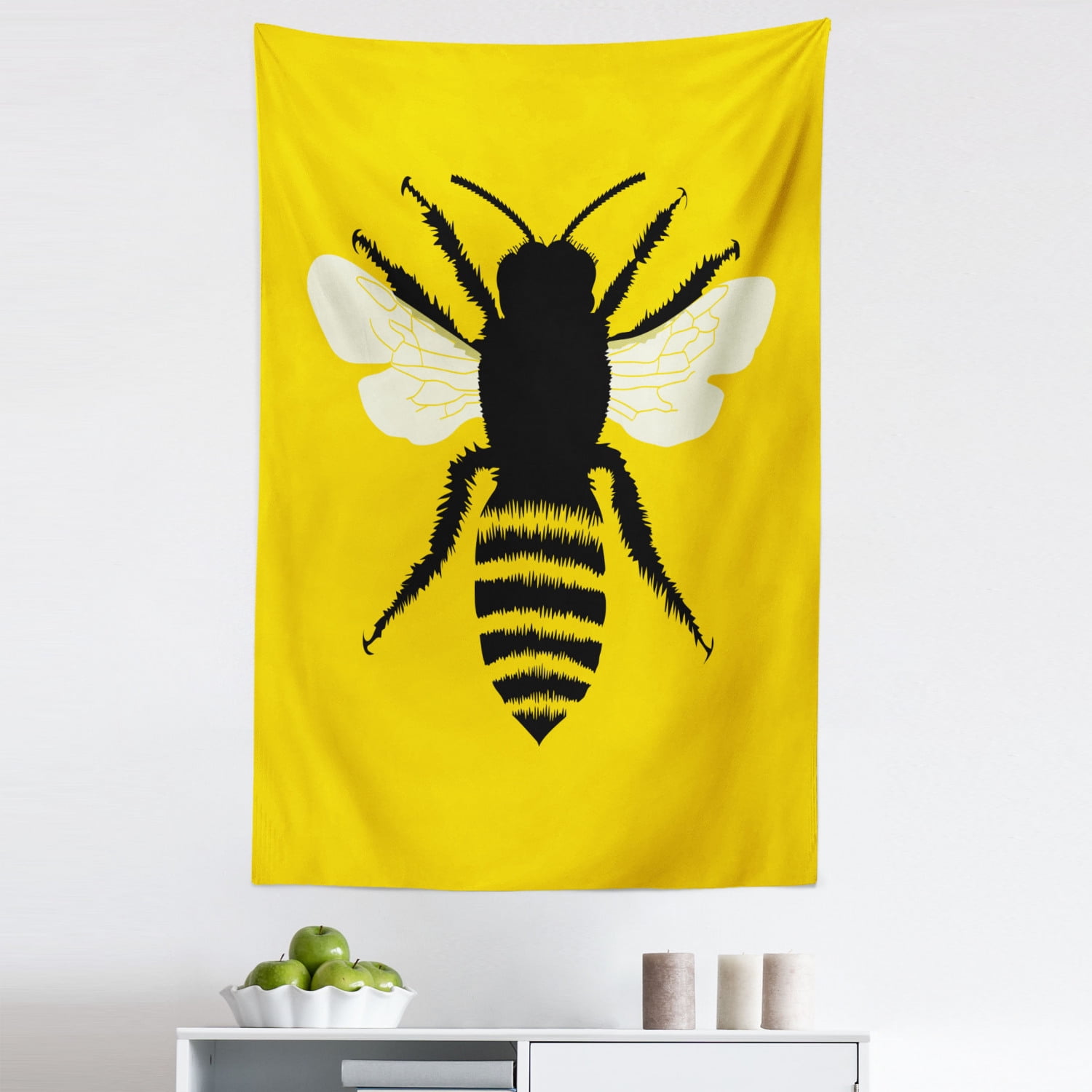 Queen Bee Tapestry, Silhouette of Honeybee with Stripped Design and ...