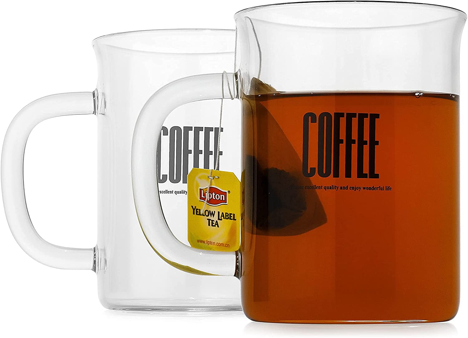 LUXU Glass Tea Mugs (Set of 2)-15 oz-Bell Mouth Design-Clear ...