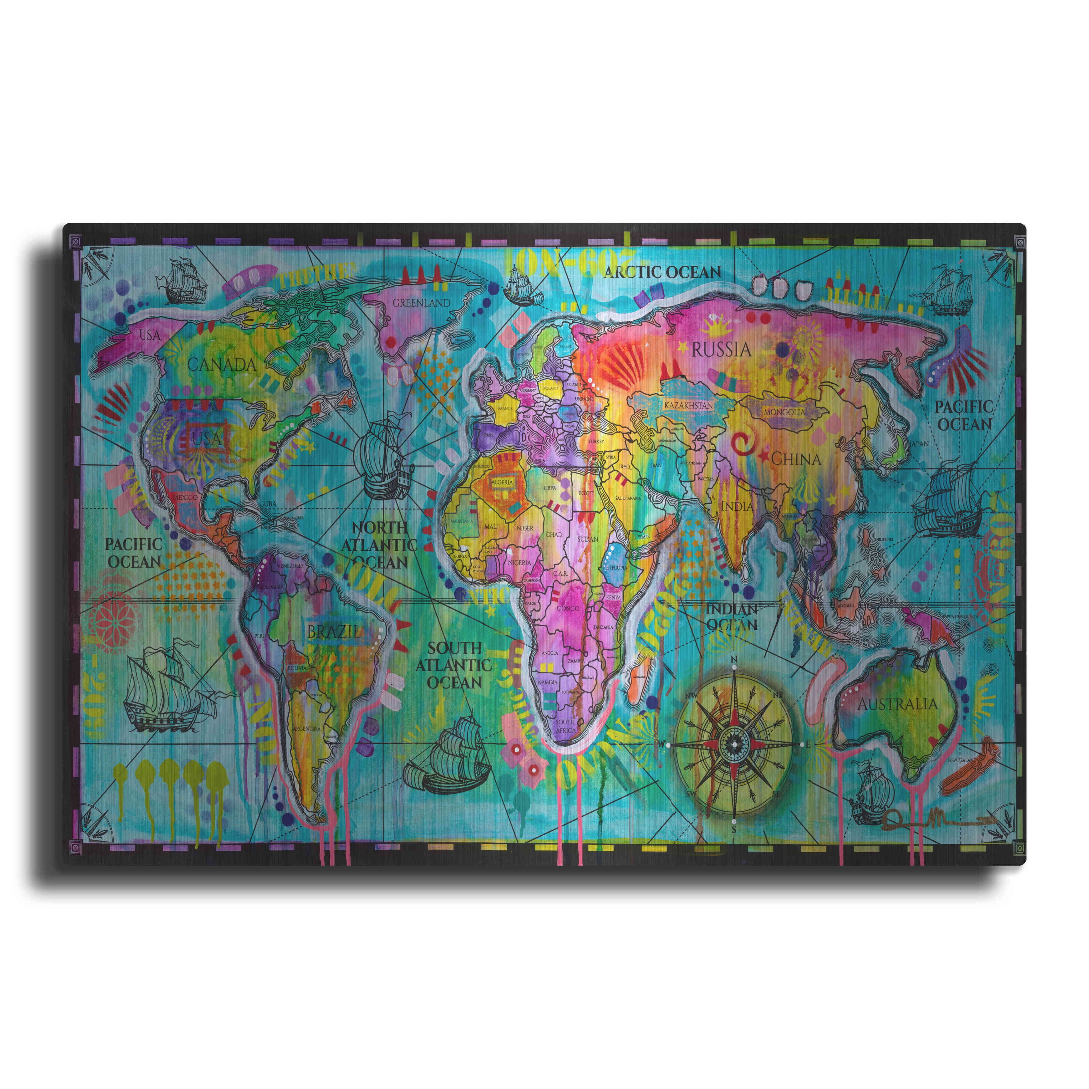Luxe Metal Art 'World Map' by Dean Russo, Metal Wall Art, 16"x12 ...