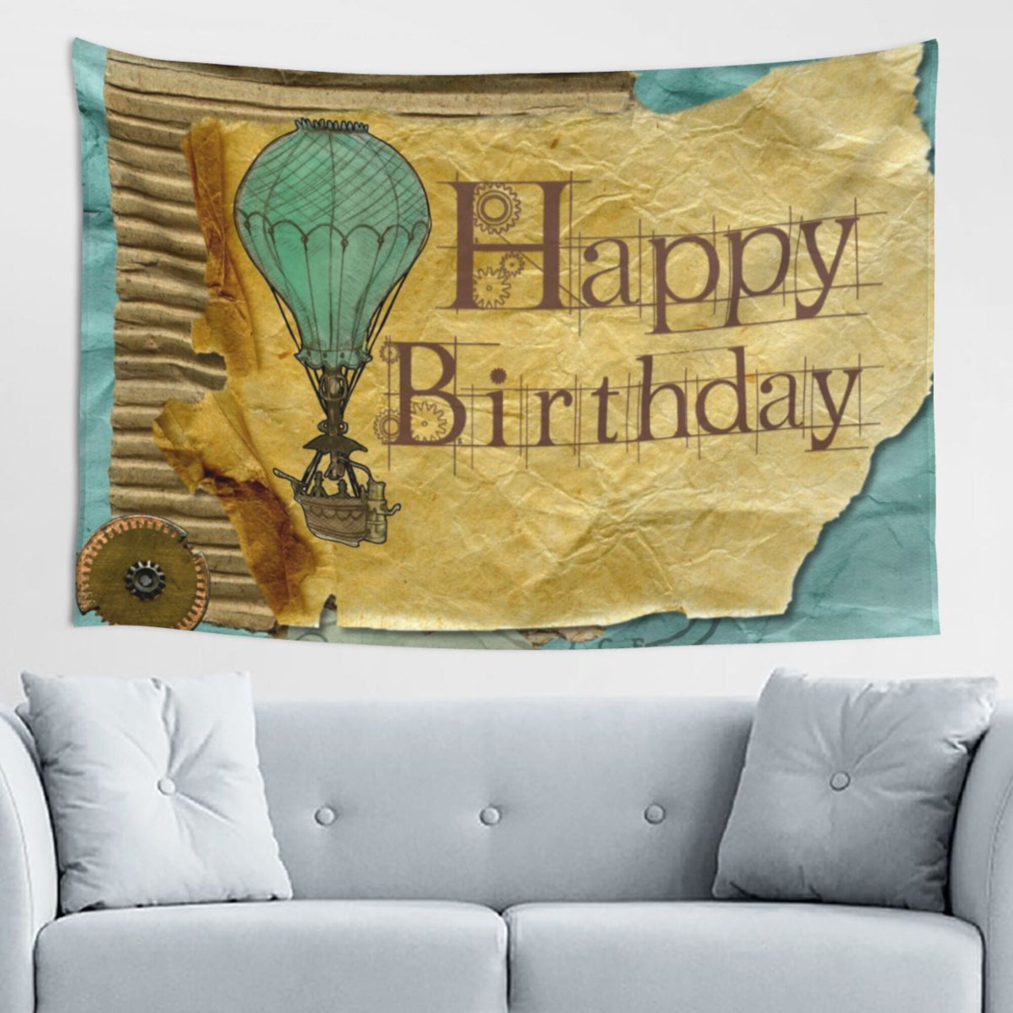 Vintage Steampunk Happy Birthday Card Tapestry, Creative Greeting Wall ...