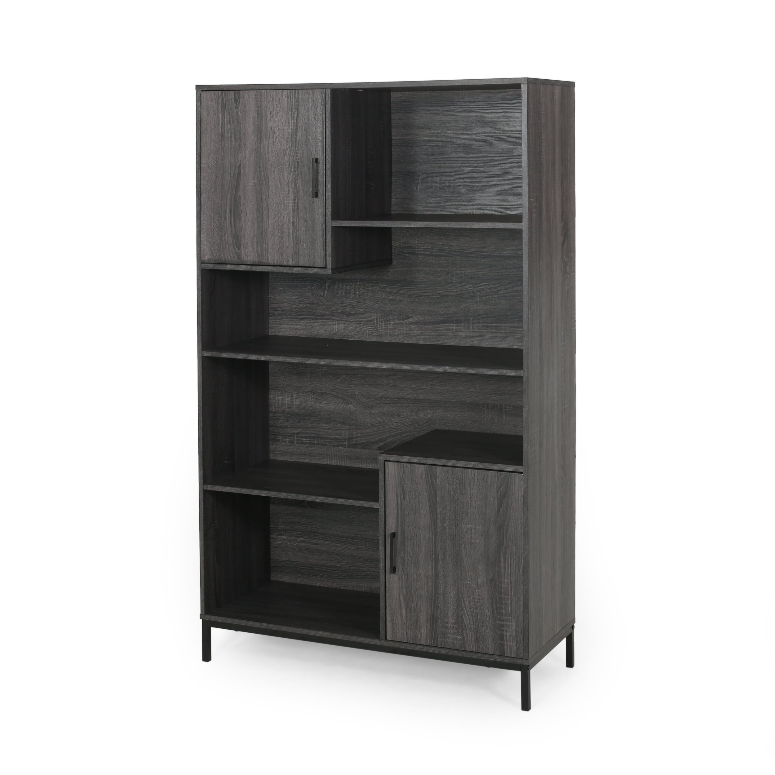 Joaquin Contemporary Faux Wood Cube Unit Bookcase, Dark Gray and Black ...